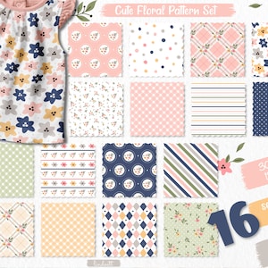 16 Cute Floral Digital Papers. Cute Flower Seamless Pattern Set on ...