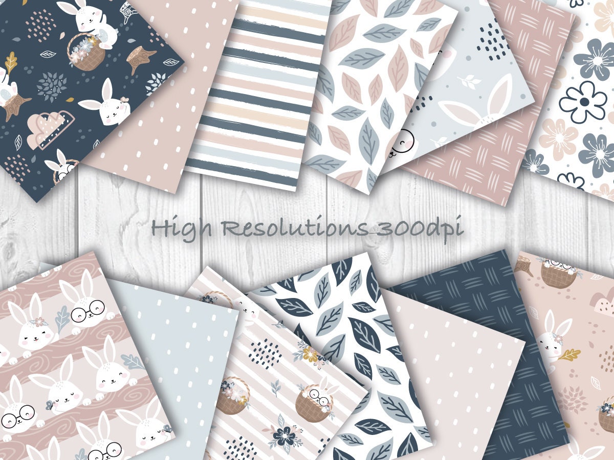 14 Cute Spring Bunny Digital Papers. Cute Bunny Seamless Pattern Set ...