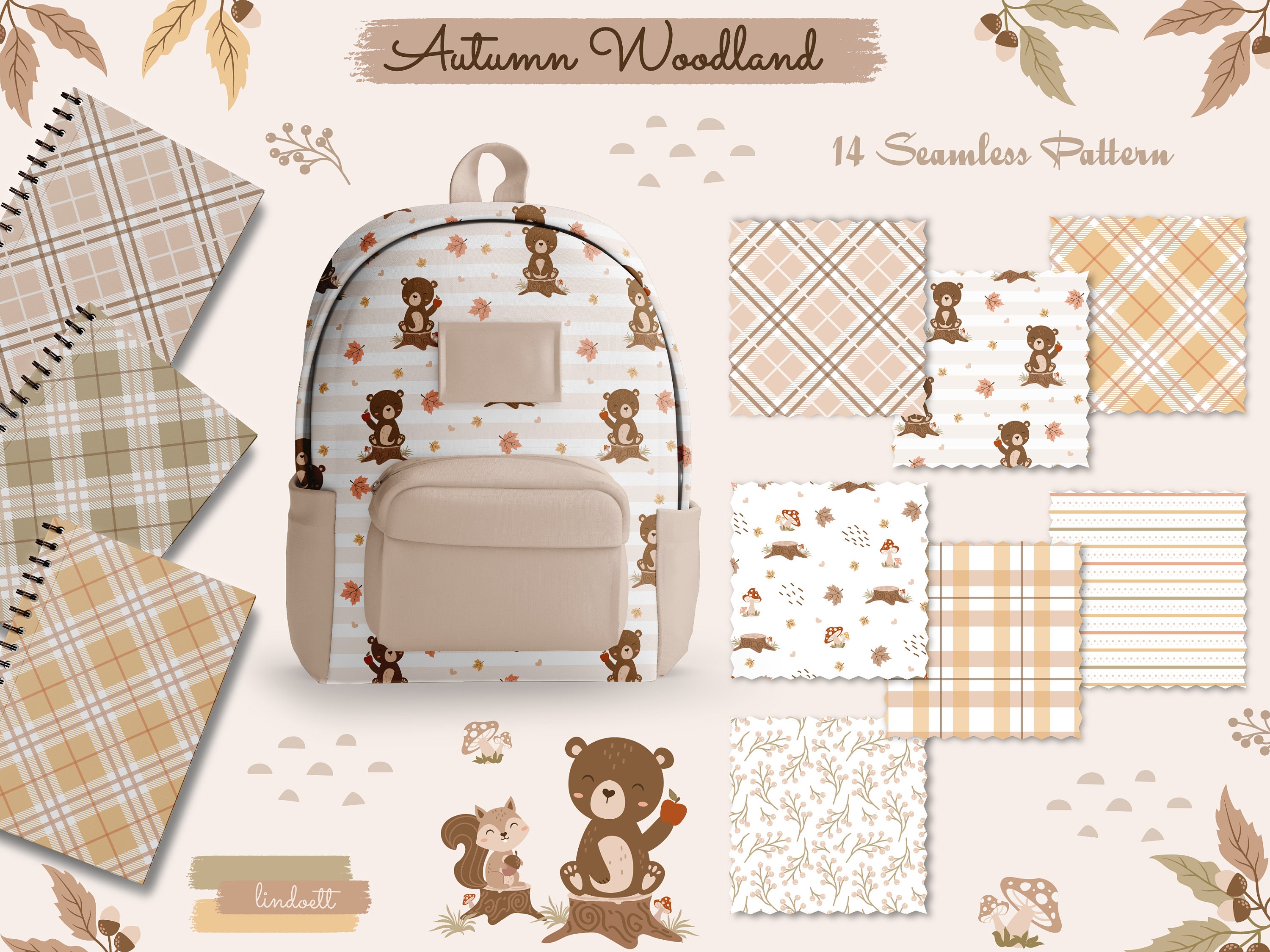 Autumn Woodland Animal Digital Paper Pack.14 Woodland Animal Seamless ...