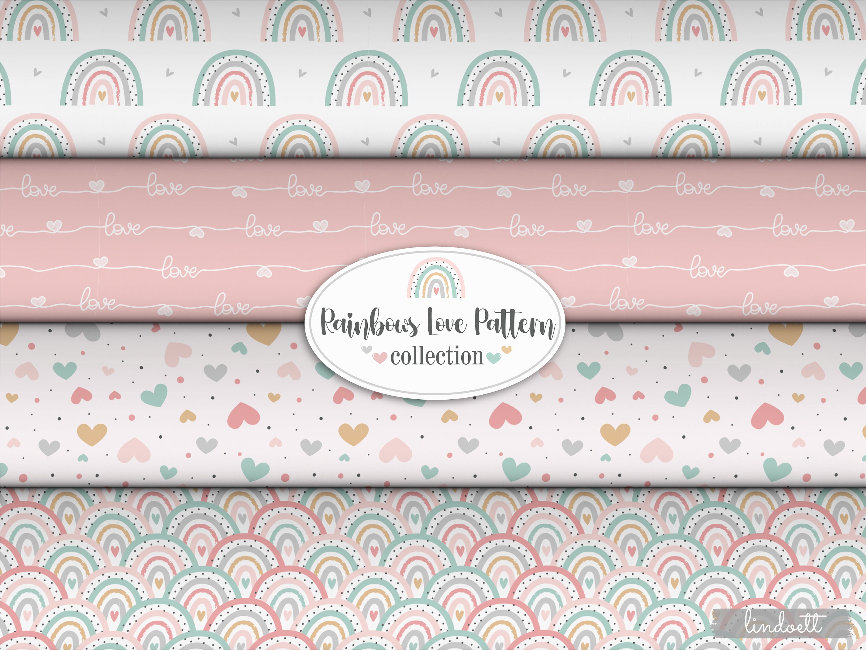 Pastel Rainbows Love Digital Papers Set, 16 Papers Pastel Valentine ...