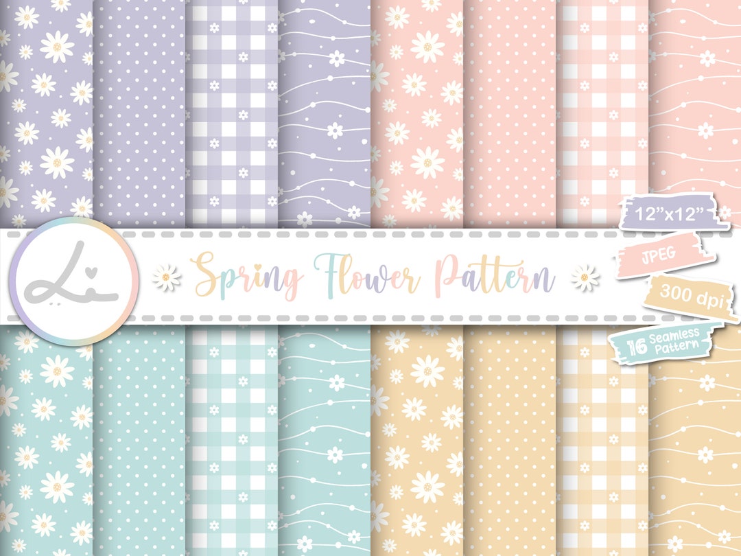 16 Cute Spring Flower Digital Papers. Daisy Floral Seamless Pattern Set ...
