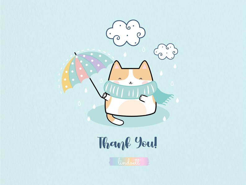 Kawaii Cats in the Rain Digital Paper Pack | Cute Cat Seamless Patterns ...