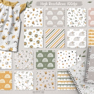 16 Bee Happy Digital Papers. Cute Bees Seamless Pattern Set. Summer ...