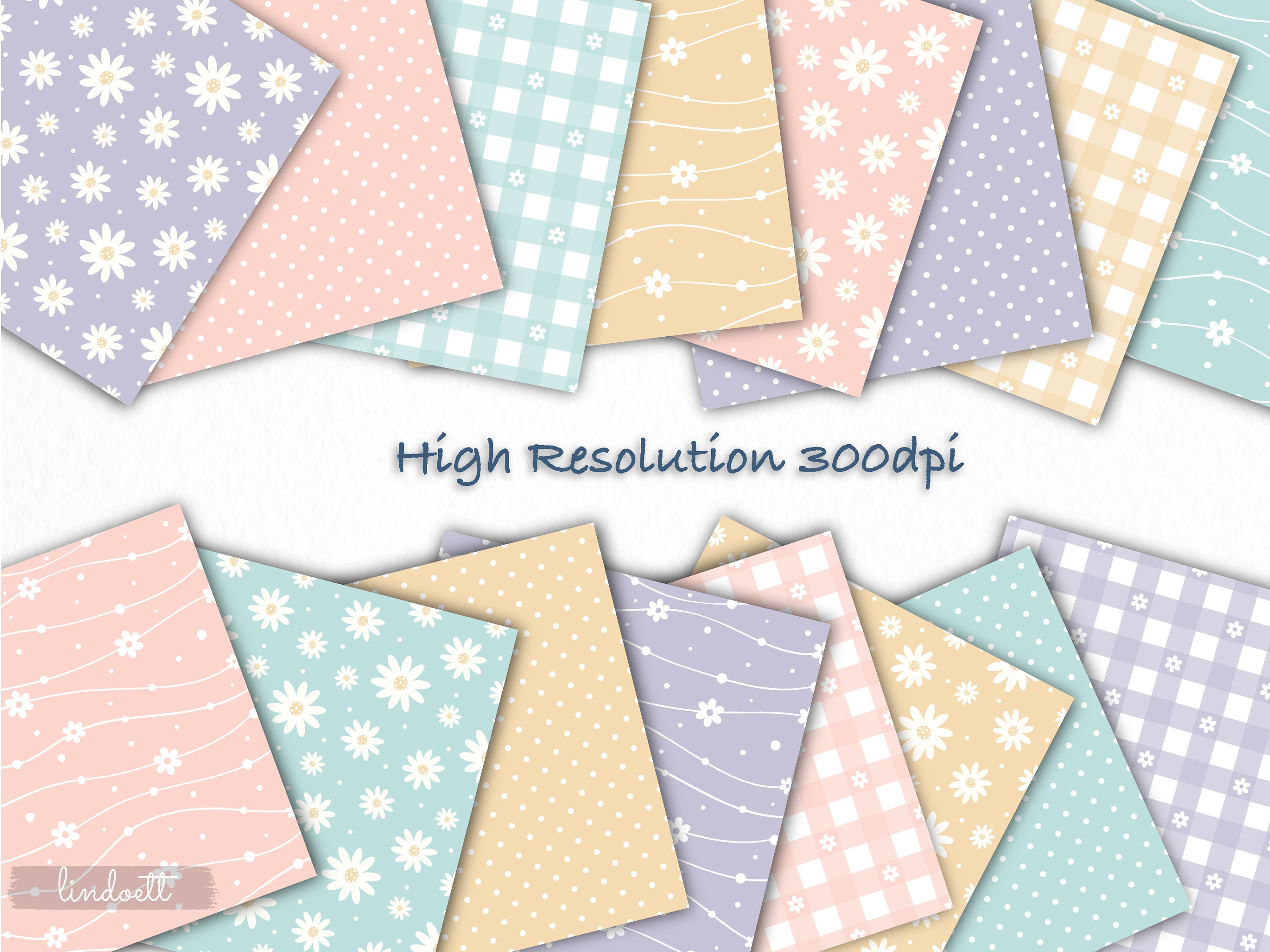 16 Cute Spring Flower Digital Papers. Daisy Floral Seamless Pattern Set ...