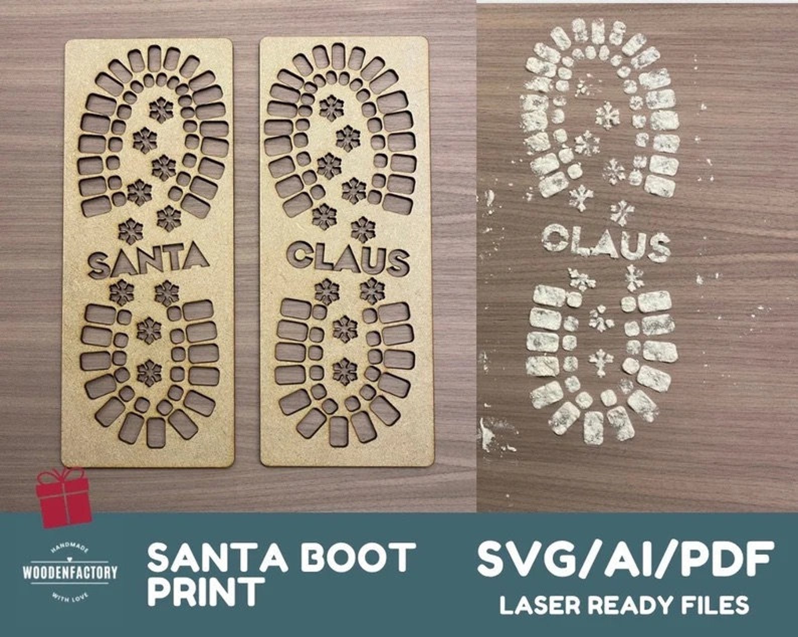 Santa Boot Print Svg, Laser Cutting File, Glowforge Ready Christmas ...