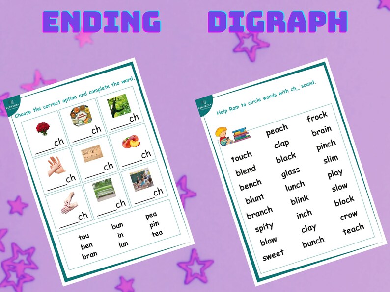 Phonics Digraph ending Family ch, Sh, & Th 54 Worksheets - Etsy