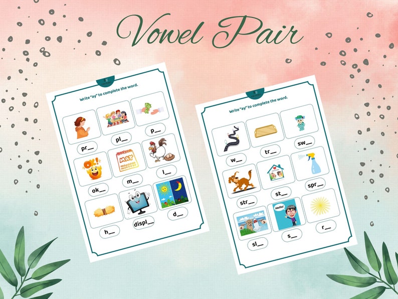Phonics Vowel Pair ai & Ay 39 Worksheets - Etsy