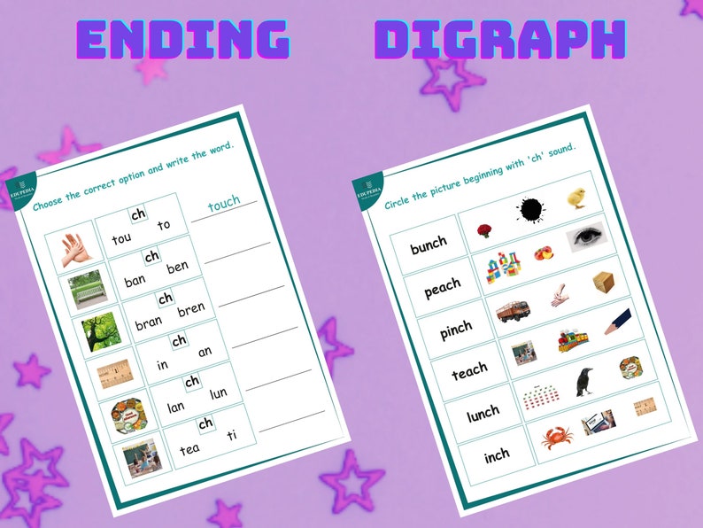 Phonics Digraph ending Family ch, Sh, & Th 54 Worksheets - Etsy