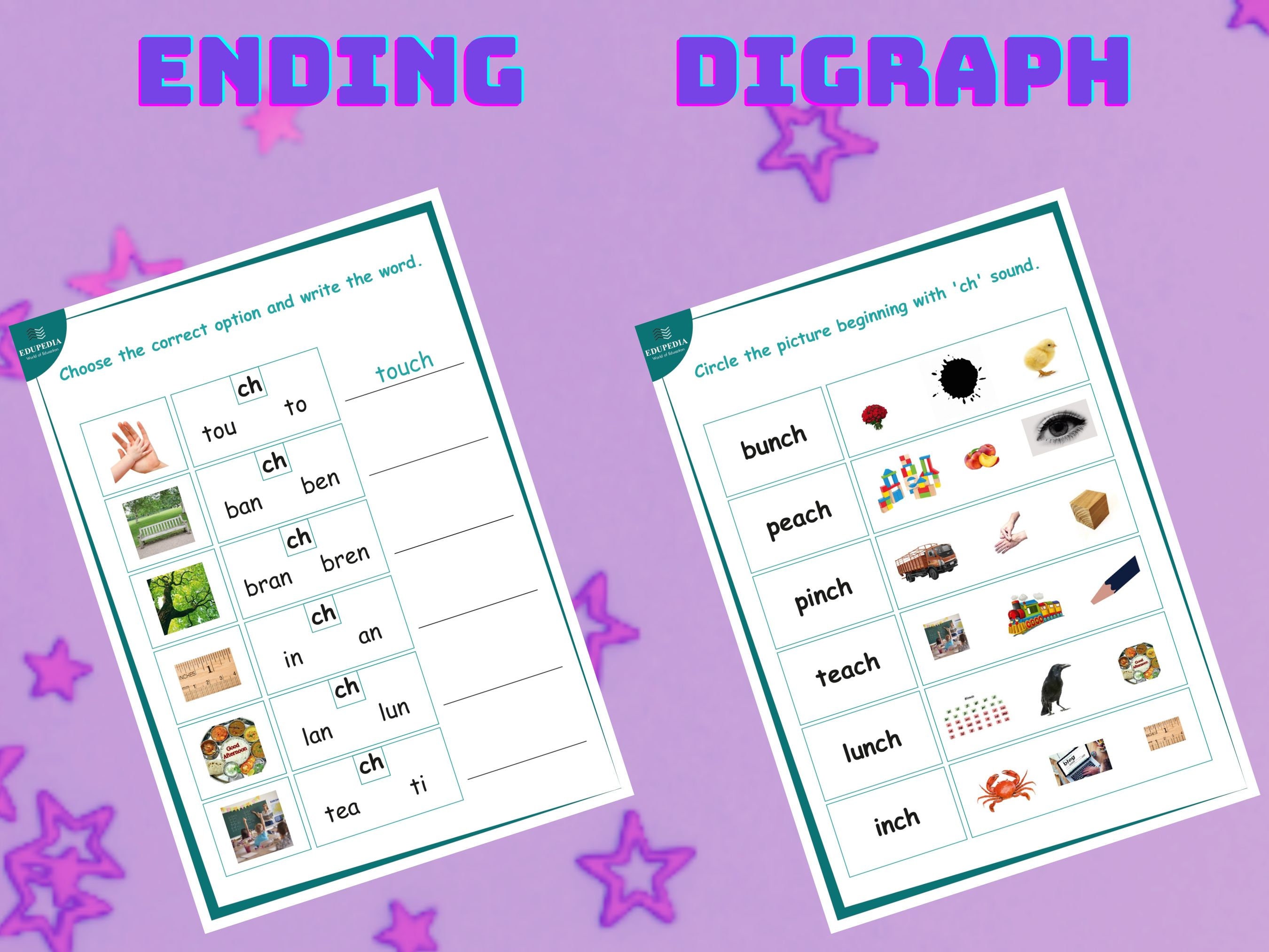 Phonics Digraph ending Family ch, Sh, & Th 54 Worksheets - Etsy