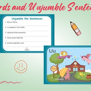 Words & Unjumble Sentences 52 Worksheets - Etsy