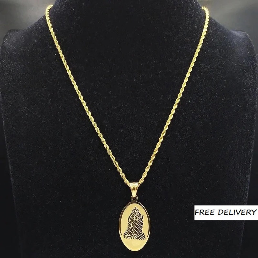 Praying Hands Jesus Stainlesssteel Chain Necklace for Women Gold Color ...