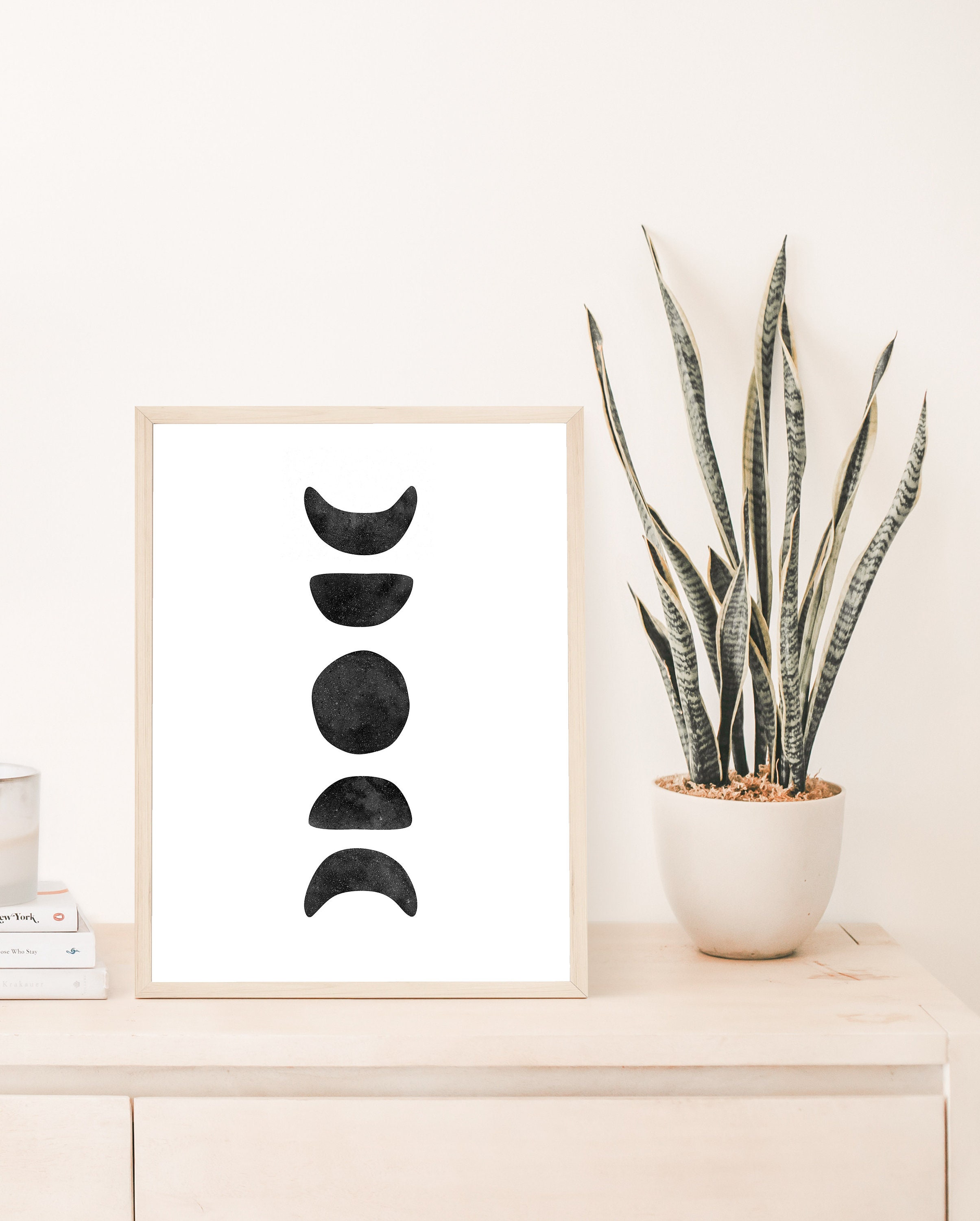 Black Moon Art, Moon Phases Art Print, Abstract Moon Cycle Print, Black ...