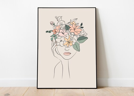 Neutral Minimalist Female Line Drawing Modern Line Art Woman - Etsy