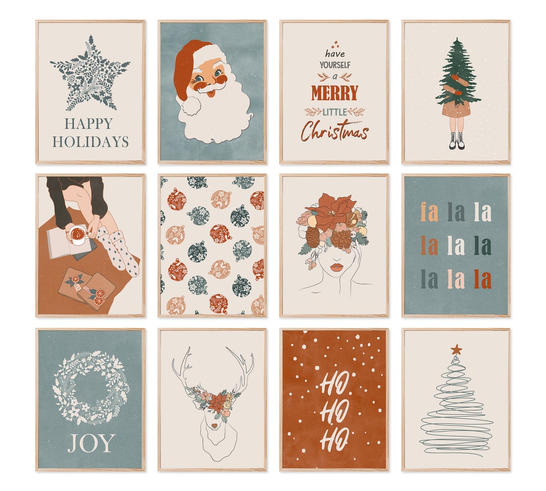 Boho Christmas Set of 12 Prints, Christmas Posters, Christmas Gallery ...