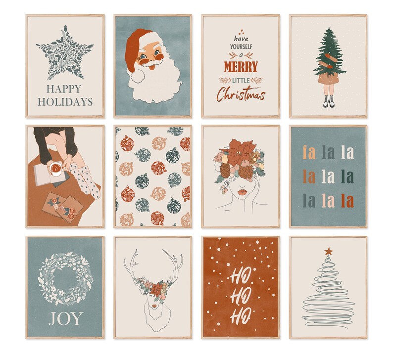 Boho Christmas Set of 12 Prints Christmas Posters Christmas - Etsy