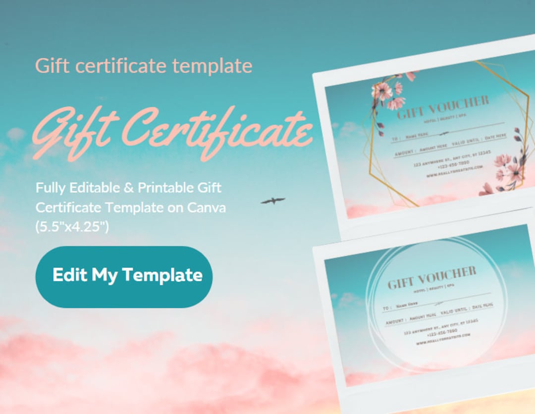 Printable Editable Gift Certificate Template | Digital Product - Etsy