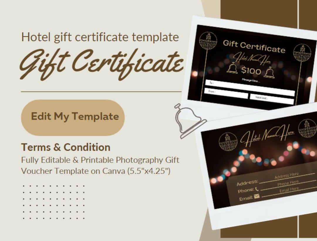 Printable Editable Hotel Gift Certificate Template | Digital Product - Etsy