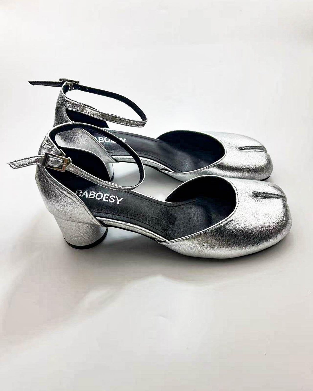 Modern Style Black Silver Tabi Sandals | Eco Leather Tabi Pumps ...