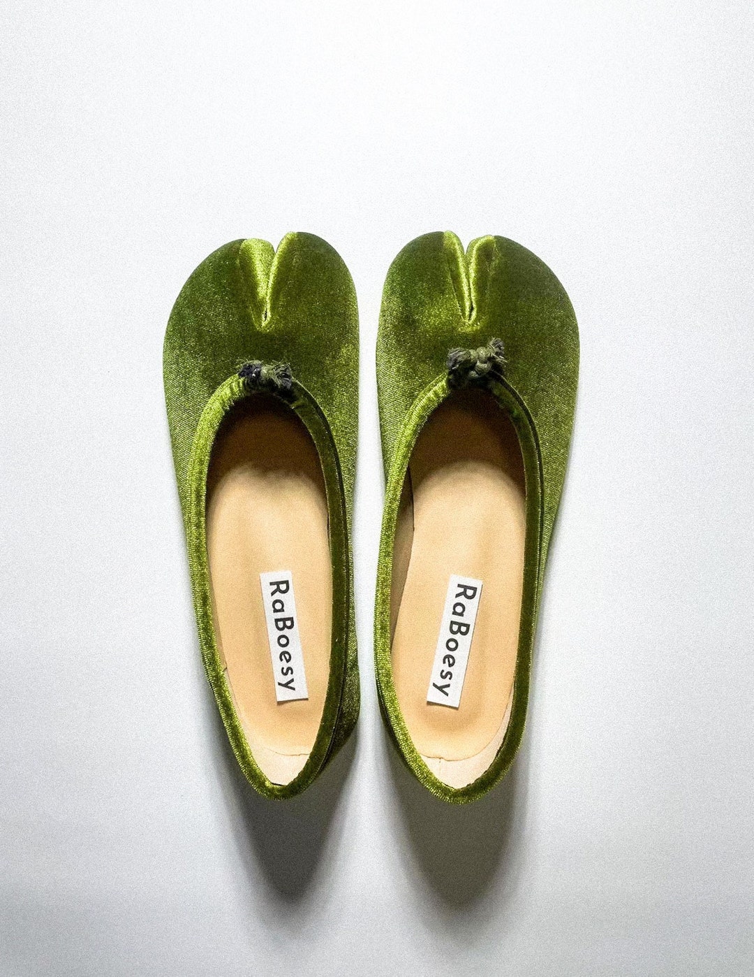 Women Velvet Split Toe Tabi Ballet Flats Vintage Green Brown Tabis ...