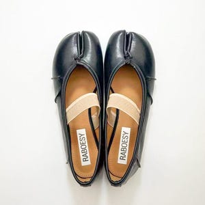 Eco Leather Retro Single Band Tabi Ballet Flats | Split Toe Adjustable ...