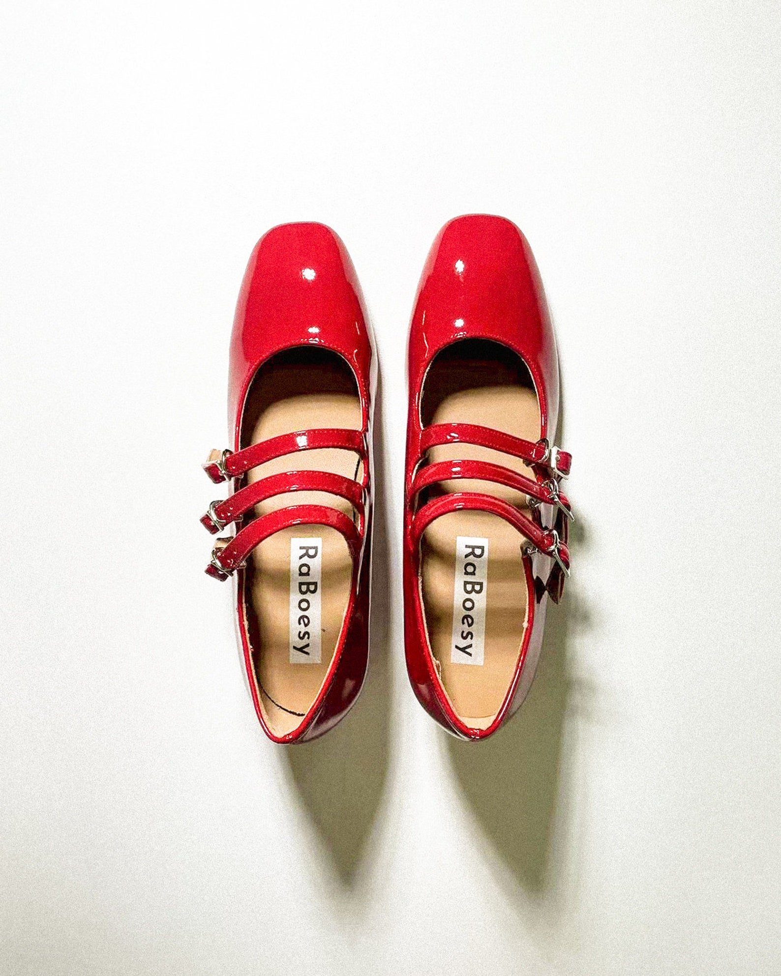 Women Retro Style Round Toe Three Straps Mary Jane Heels Classic Red ...