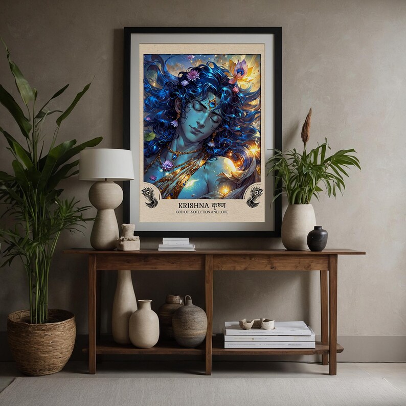 Krishna Hindu God Printable Poster | Indian Mythology Wall Art ...