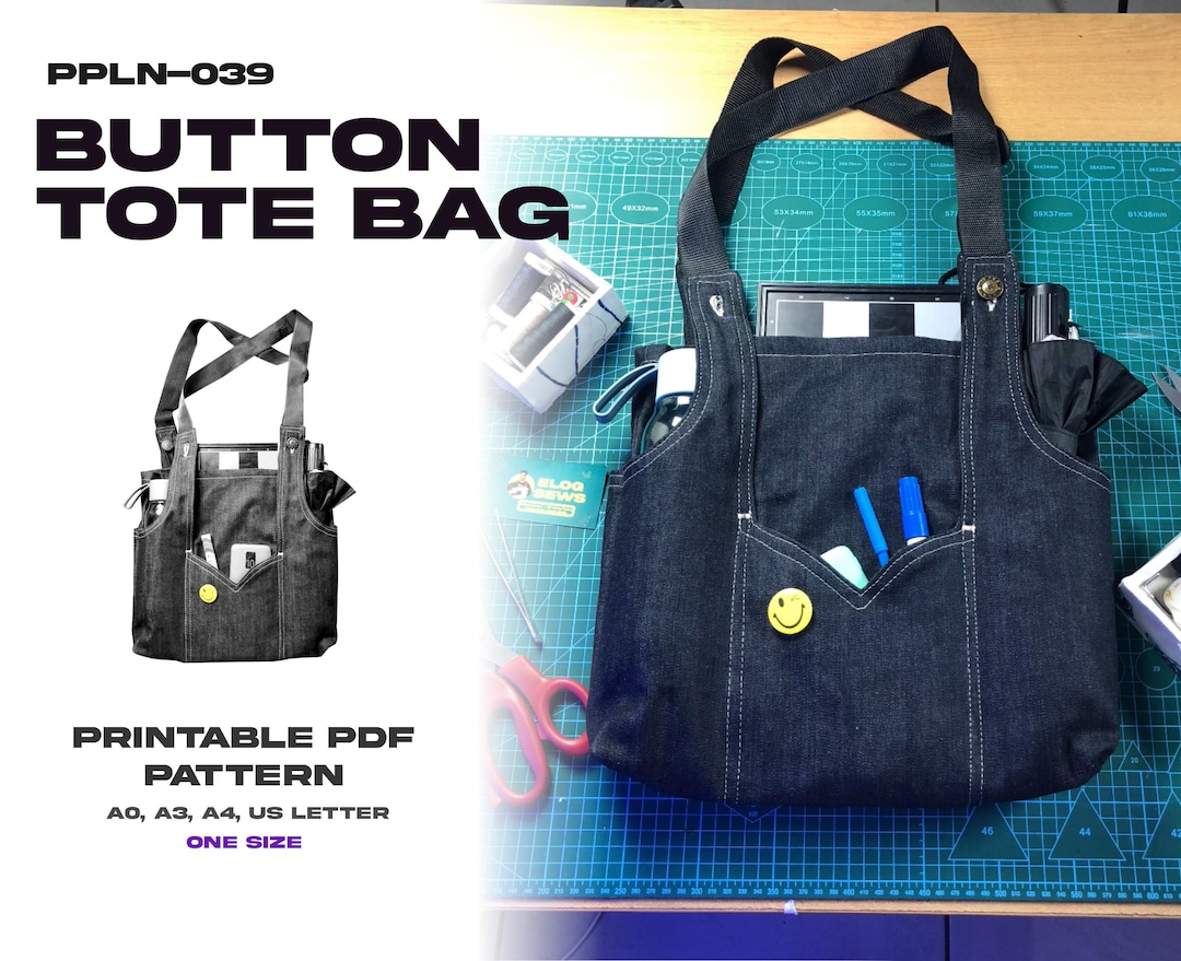 PPLN-039 Button Tote Bag | Beginner PDF Printable Pattern - Etsy