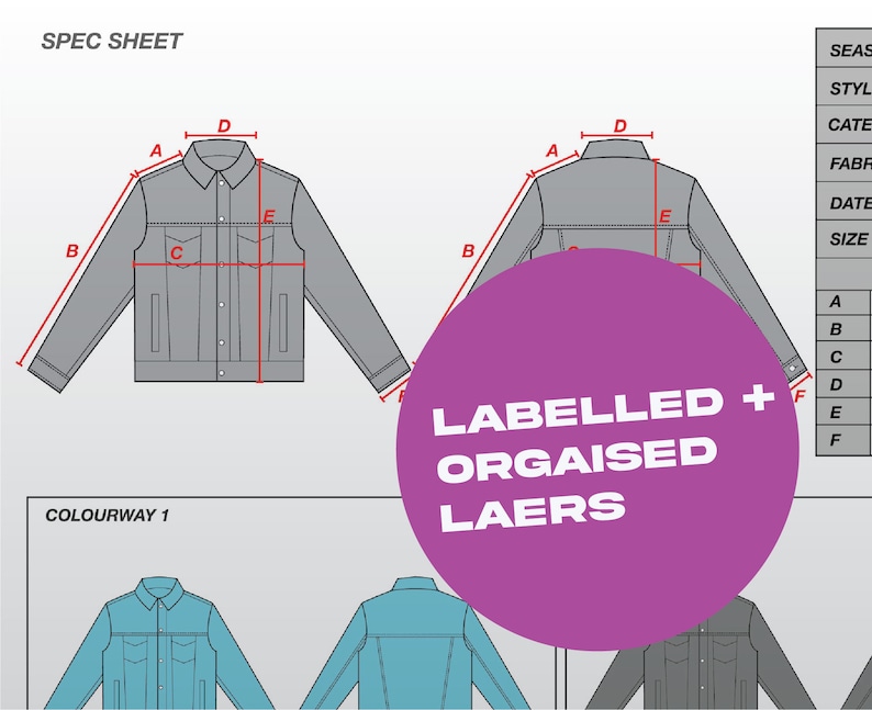 Denim Jacket Adobe Illustrator Tech Pack / Vector Drawing - Etsy