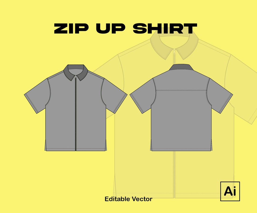 Zip up Shirt Adobe Illustrator Tech Pack / Vector Drawing - Etsy