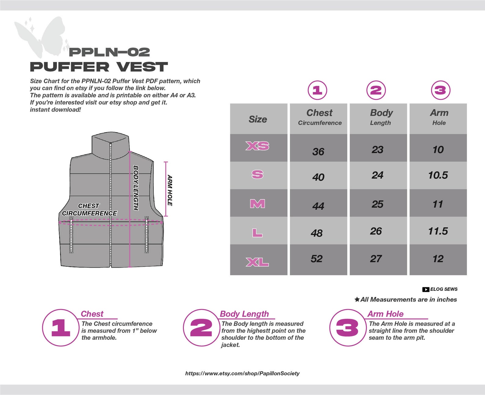 PPLN-02 Puffer Vest Printable PDF Pattern - Etsy
