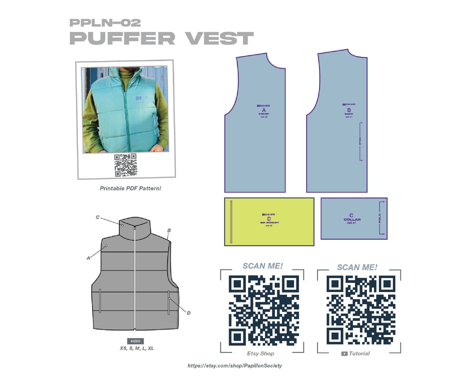 PPLN-02 Puffer Vest Printable PDF Pattern - Etsy