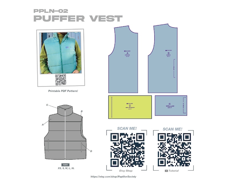 PPLN-02 Puffer Vest Printable PDF Pattern - Etsy