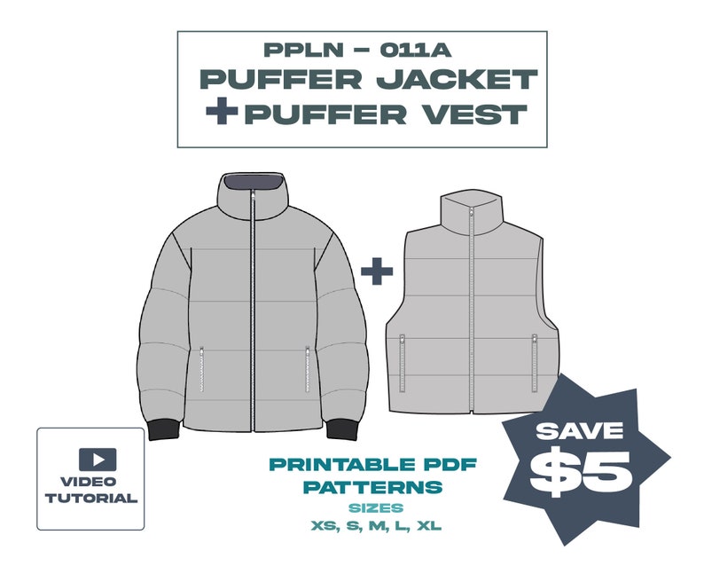 PPLN-011 Puffer Jacket and Vest PDF Pattern - Etsy
