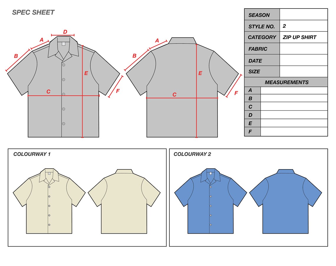 Button Down Shirt Adobe Illustrator Tech Pack / Vector Drawing - Etsy