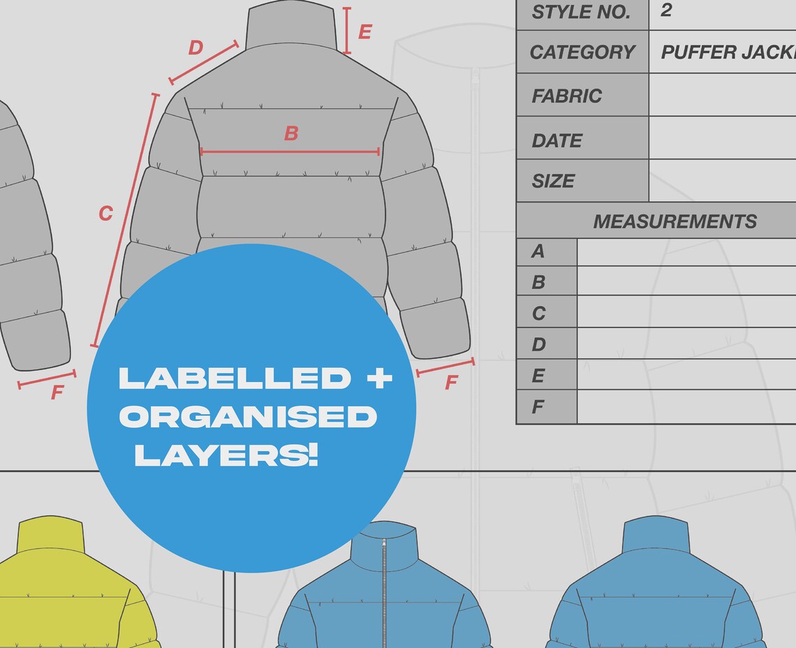 Puffer Jacket Adobe Illustrator Tech Pack / Vector Drawing - Etsy