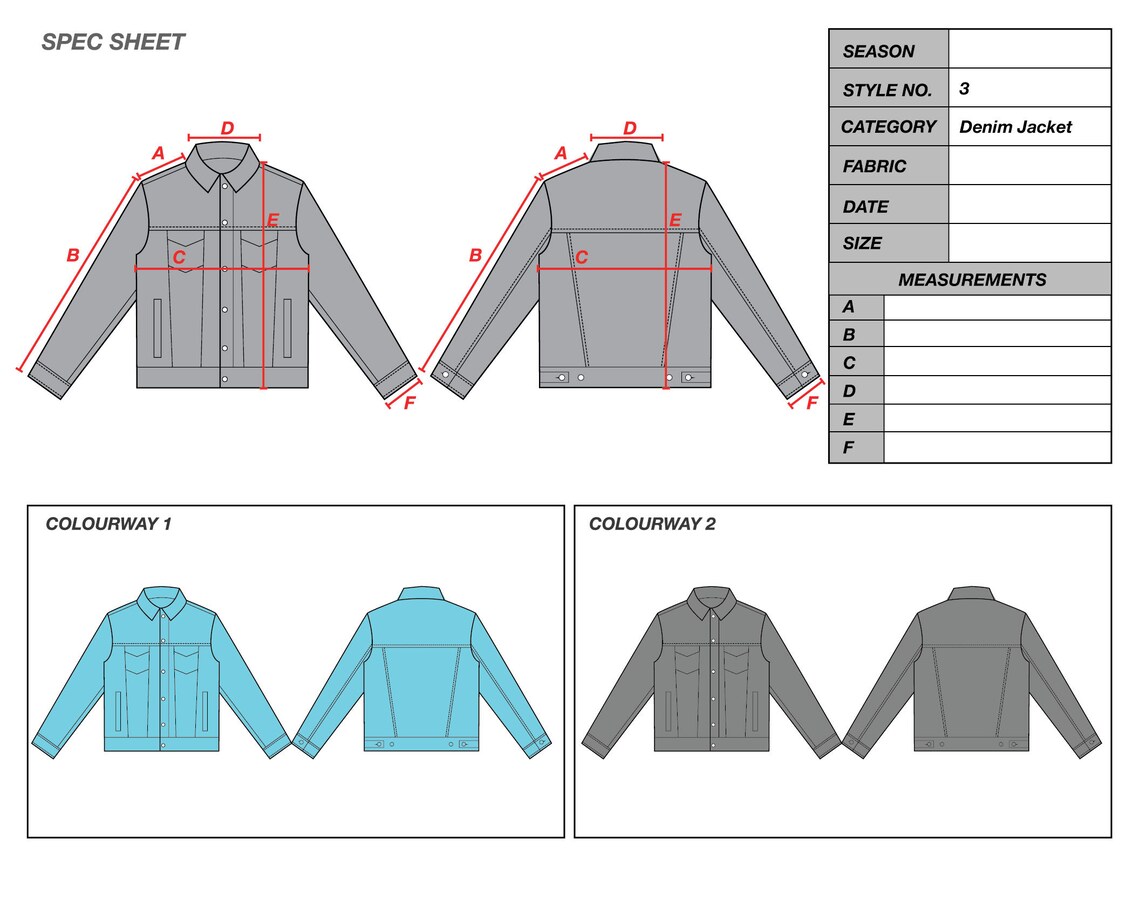 Denim Jacket Adobe Illustrator Tech Pack / Vector Drawing - Etsy