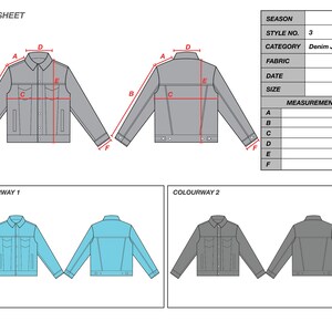 Denim Jacket Adobe Illustrator Tech Pack / Vector Drawing - Etsy