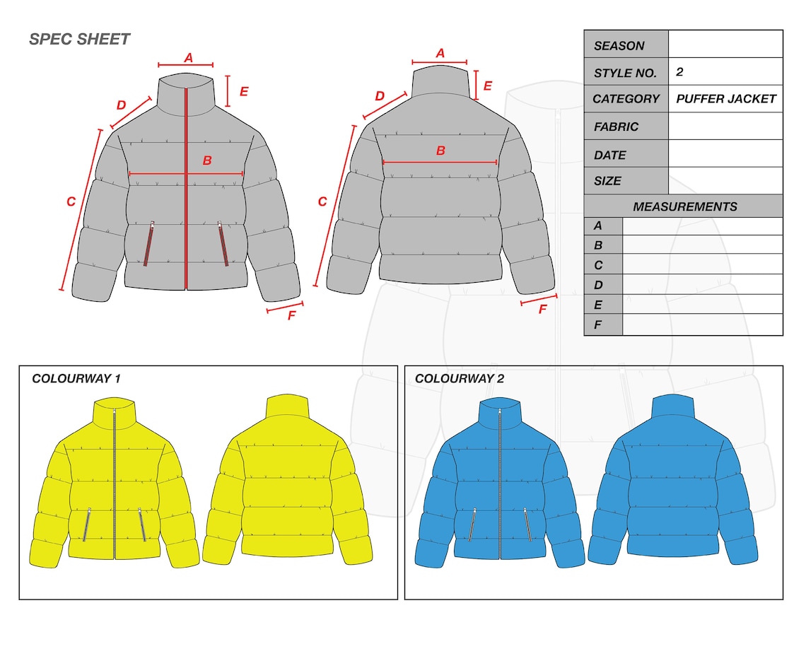 Puffer Jacket Adobe Illustrator Tech Pack / Vector Drawing - Etsy