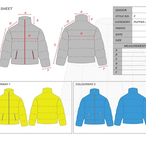 Puffer Jacket Adobe Illustrator Tech Pack / Vector Drawing - Etsy