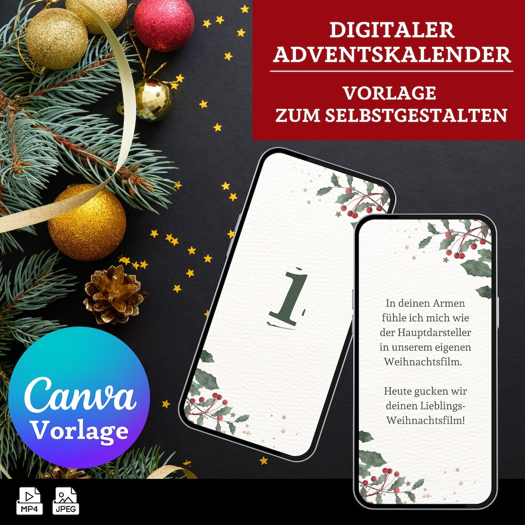 Digital Advent Calendar Canva Template With Content 24 Doors as a Video ...