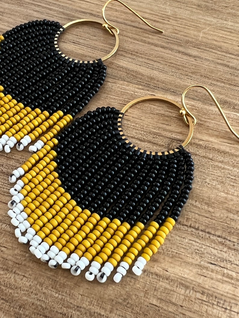 Black, Mustard and Off-white Seed Bead Dangle Earrings - Etsy