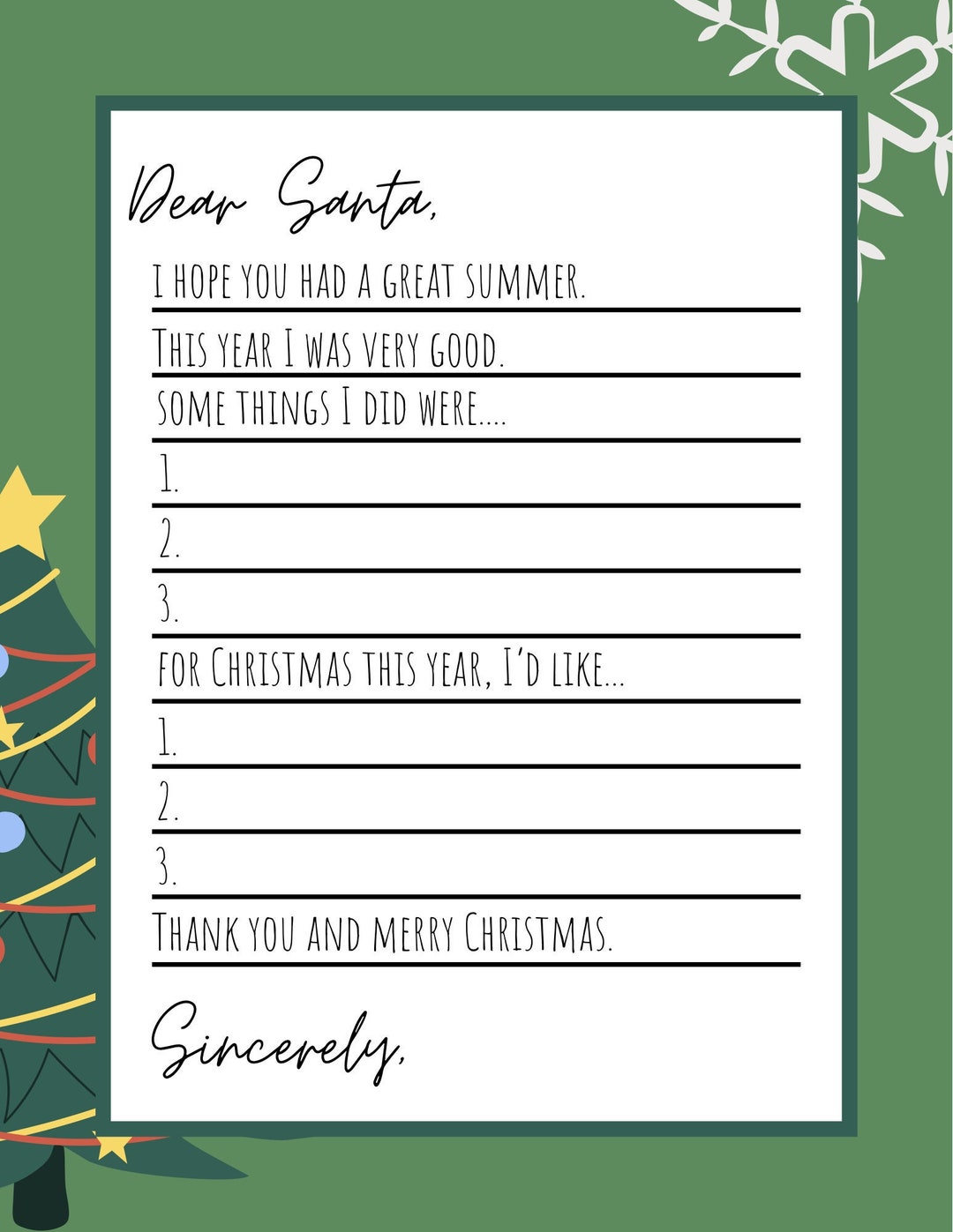 Letter to Santa | Christmas List | Kid Friendly Letter to Santa ...