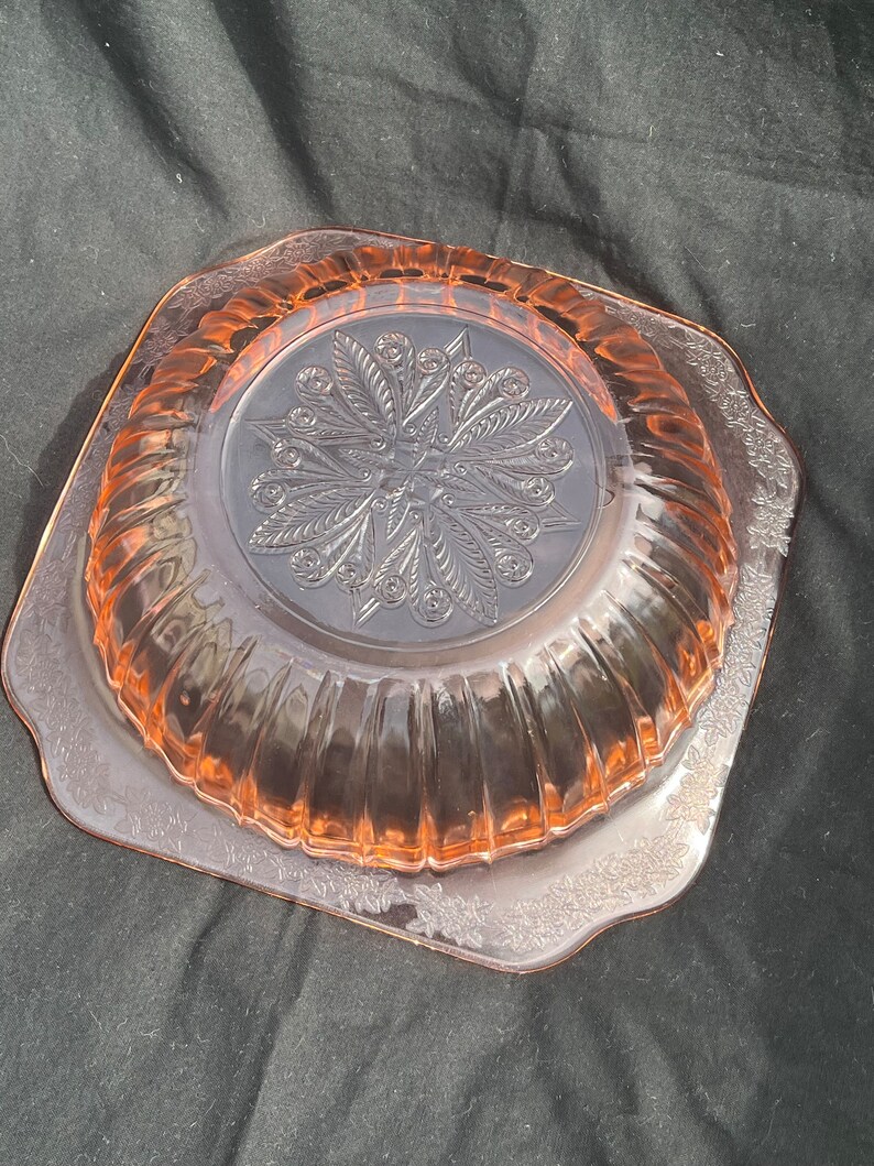 Vintage Depression Glass Pink Square Covered Bowl Jeanette Adam Pattern ...