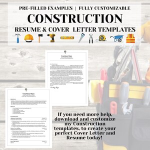 Construction Resume and Cover Letter Customizable Templates With ...