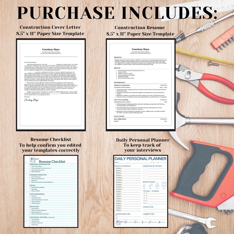 Construction Resume and Cover Letter Customizable Templates With ...