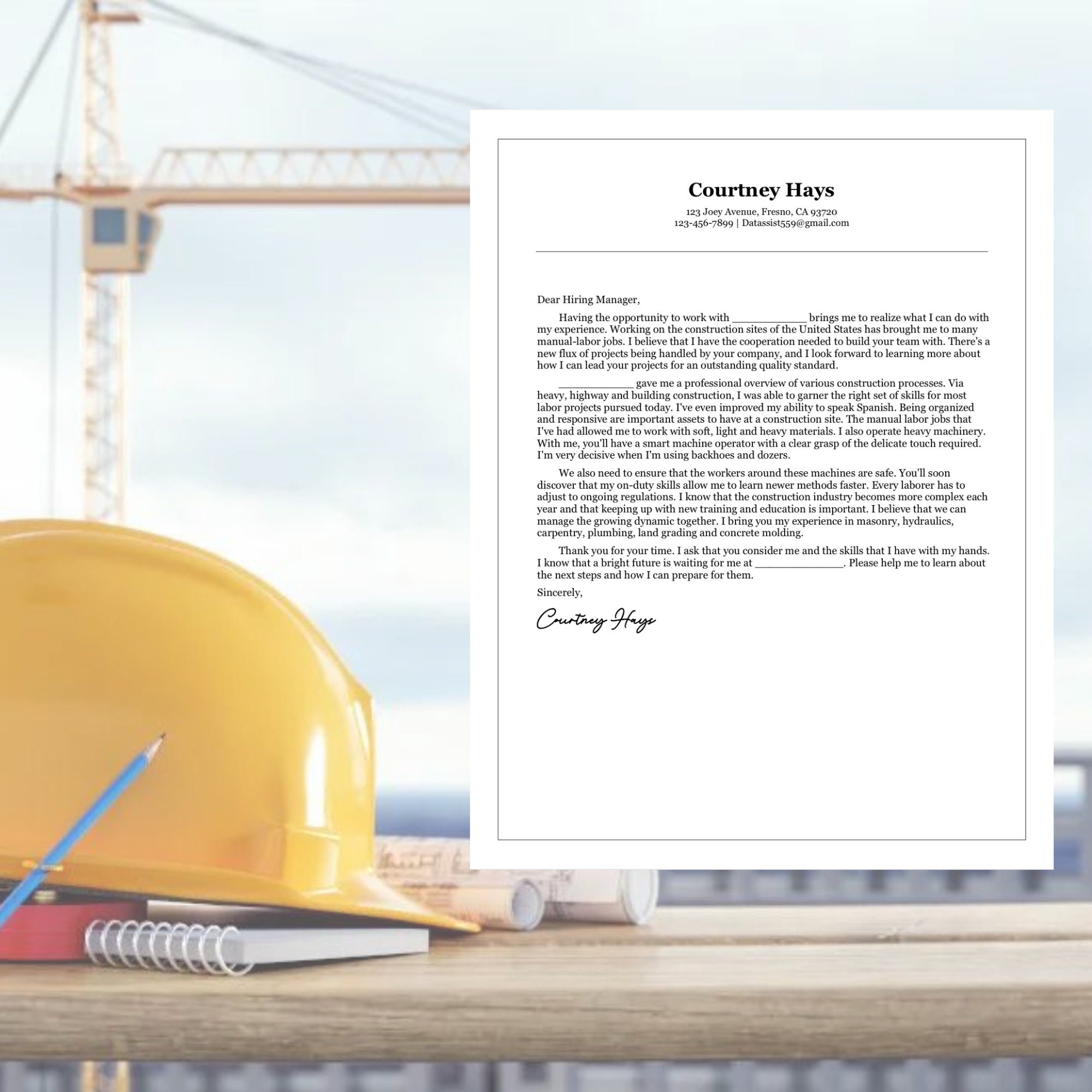 Construction Resume and Cover Letter Customizable Templates With ...