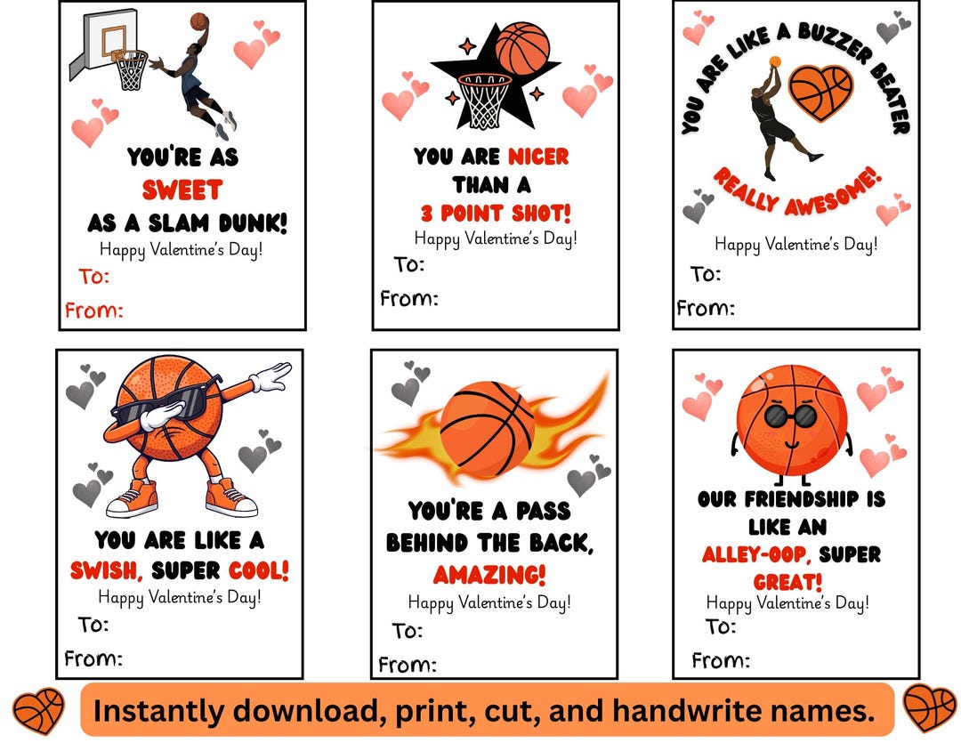 Printable Basketball Valentine Cards for Kids-tween Classroom Valentine ...