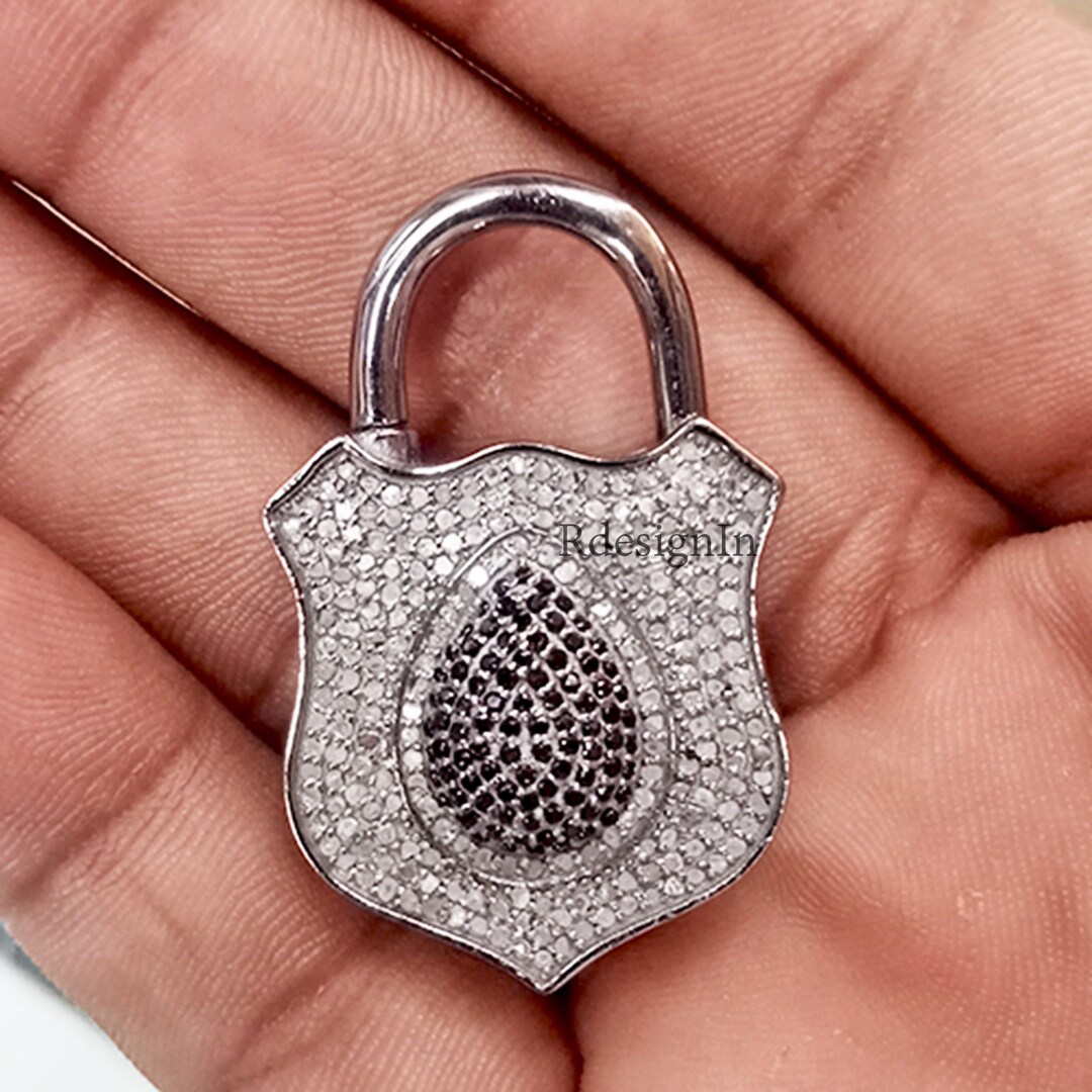 Pave Diamond Padlock, Handmade Padlock, Black Diamond 925 Silver ...