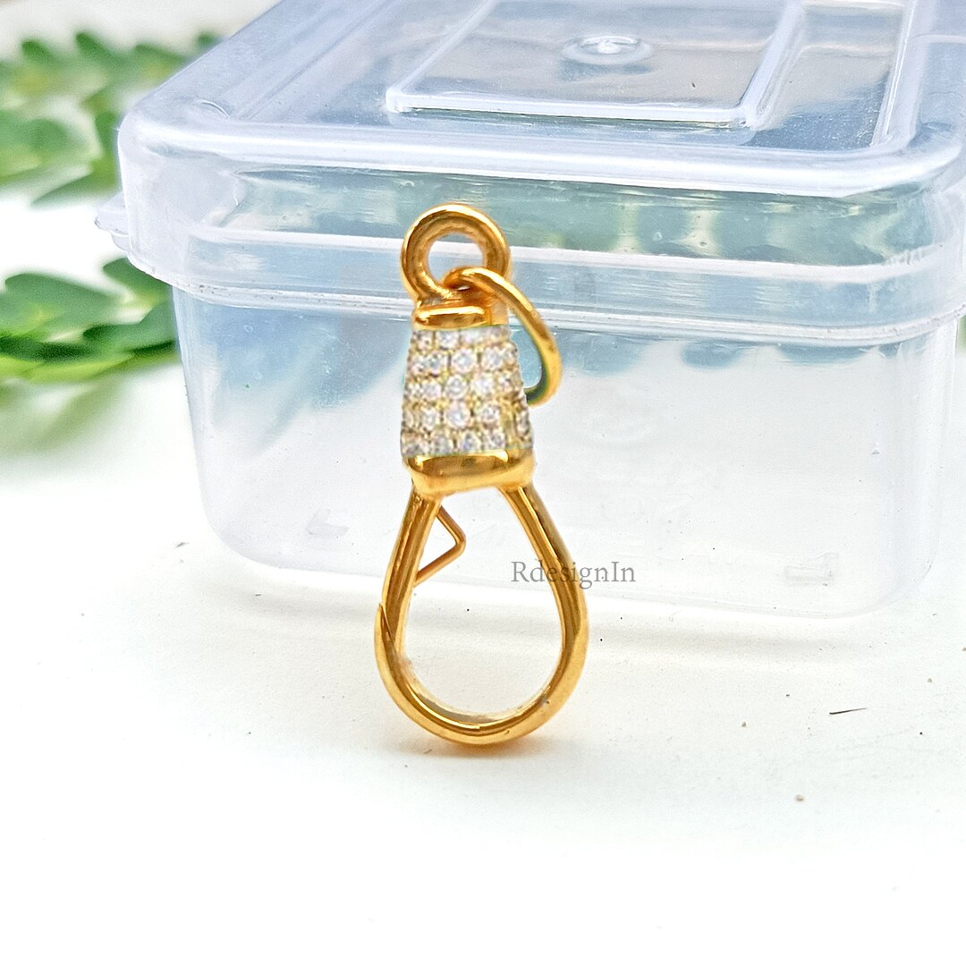 14K Yellow Solid Gold Swivel Spring Lock Natural Pave Diamond Swivel ...