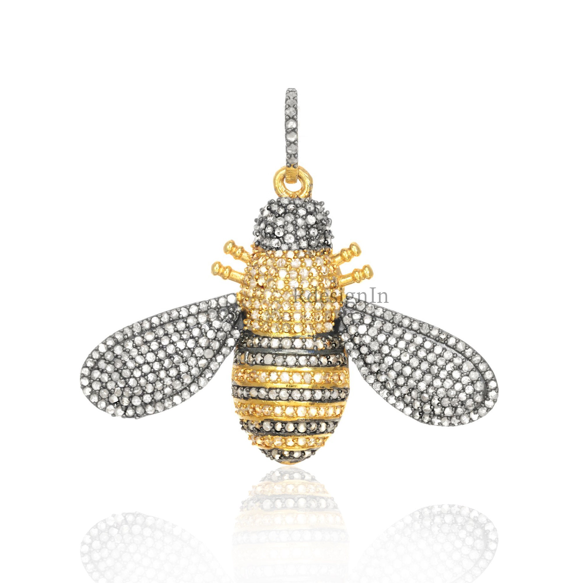 14k Yellow Gold Pave Diamond Bee Pendant Natural Gemstone - Etsy